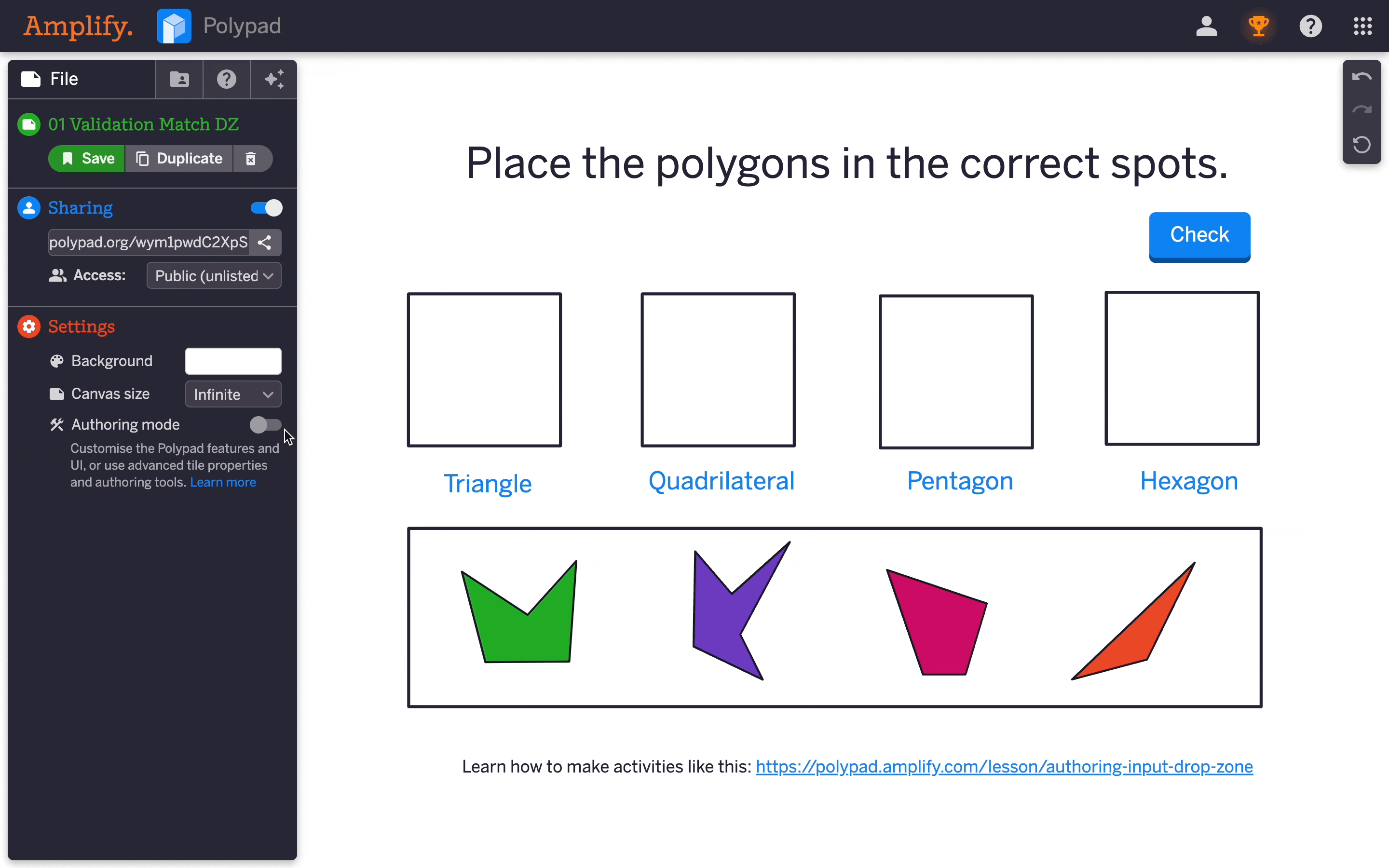 Authoring Mode: Placing Tiles in Drop Zones – Polypad
